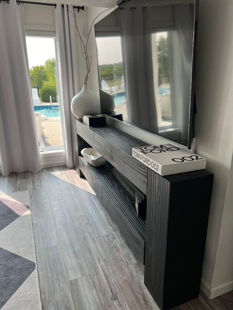 Modern Rustic Media Console Table w/ Shelf – Vinna Home & Kitchen